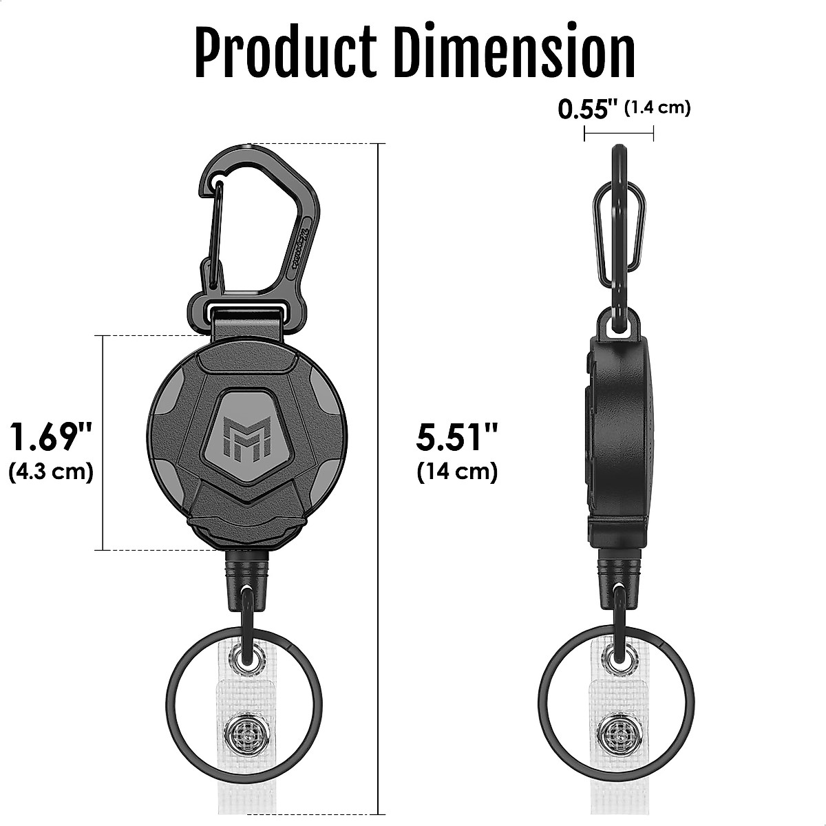 MNGARISTA 2-Pack Retractable Keychain, Heavy Duty Carabiner Badge Holder, Tactical ID Badge Reel with 31.5” Steel Retractable Cord, 8.0 oz