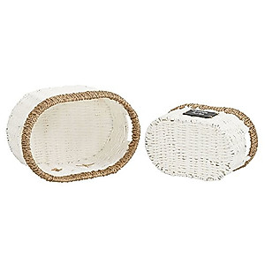 Household Essentials Natural Rim Oval Set Paper Rope and Seagrass (2 Piece) Small Wicker Basket, White