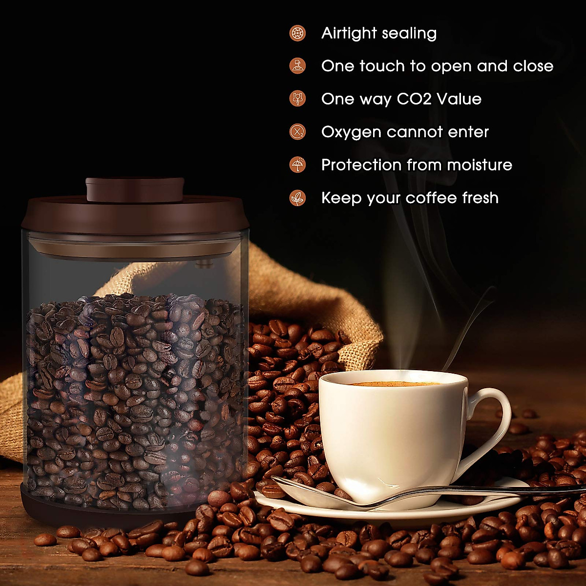 Coffee canister,Airtight Storage Coffee Beans Container,Large Glass Jar with One Way Co2-Release Valve,Fresh food container for Beans,Ground coffee,Sugar,Flour,Cookie,Nuts