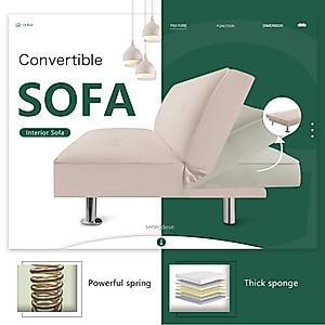 GUNJI Futon Sofa Bed Modern Collection Convertible Fabric Sofa Futon Couch Bed Folding Recliner for Living Room (Beige)