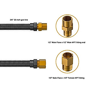 AJinTeby Gas Line Flex Connectors for Fire Pit, Fireplace Flexible Gas Line, 18 Inch Non-Whistle Flexible Flex Gas Connector Kit for NG or LP Fireplaces