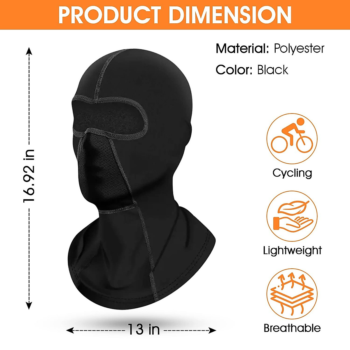 Balaclava Long Neck Face Mask - Dustproof Windproof - Hood Beanie Thermal Tactical Mask - Outdoor Sports - Adult Motorcycle, [1pc] Black