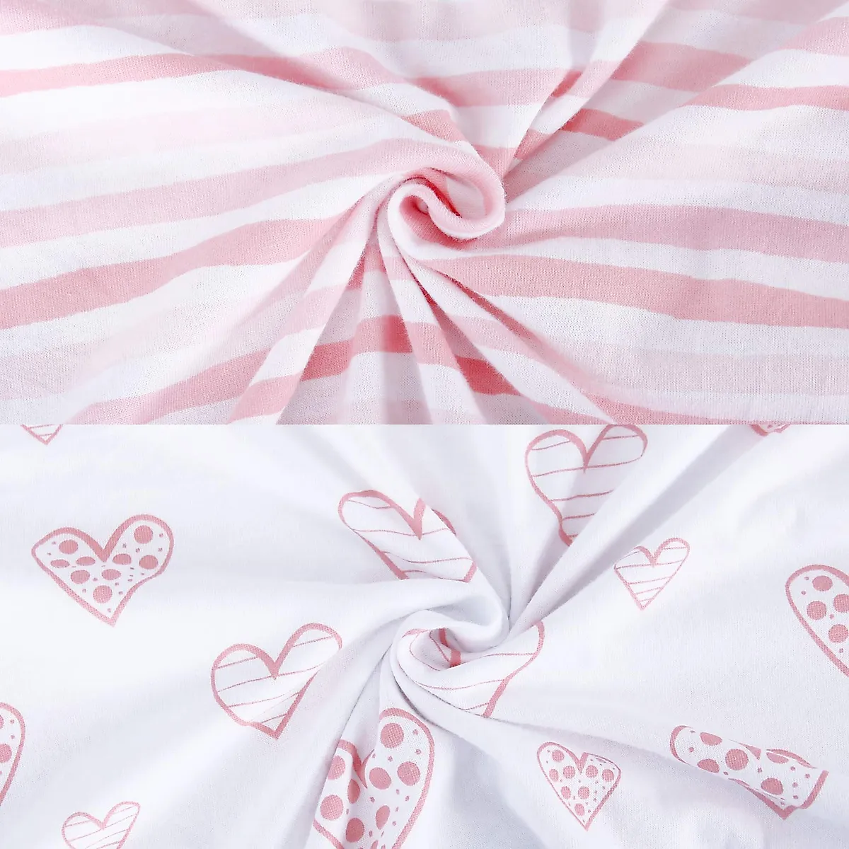 Biloban Crib Sheets Fitted, 2 Pack Crib Sheet Fits for Standard Crib and Toddler Mattress, 100% Jersey Knit Cotton Crib Sheet for Baby Boys & Girl, Pink Heart Stripes