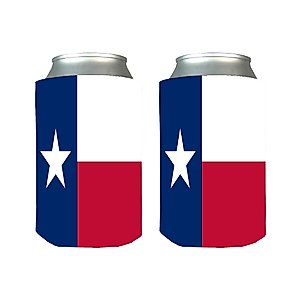 Texas Flag Collapsible Beer Can Bottle Beverage Cooler Sleeves 2 Pack Gift Set