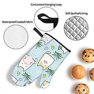 Mxocom Cute Cats Butterfly Oven Mitts and Pot Holders Sets of 3 BBQ Gloves for Kitchen,Cooking,Baking,Grilling Resistant Hot Pads for Women