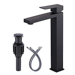 Vessel Sink Faucet Matte Black, ARCORA Single Handle Tall Bathroom Faucet, Single Hole Lavatory Vanity Mixer Bar Tap with Pop Up Drain and Faucet Supply Lines