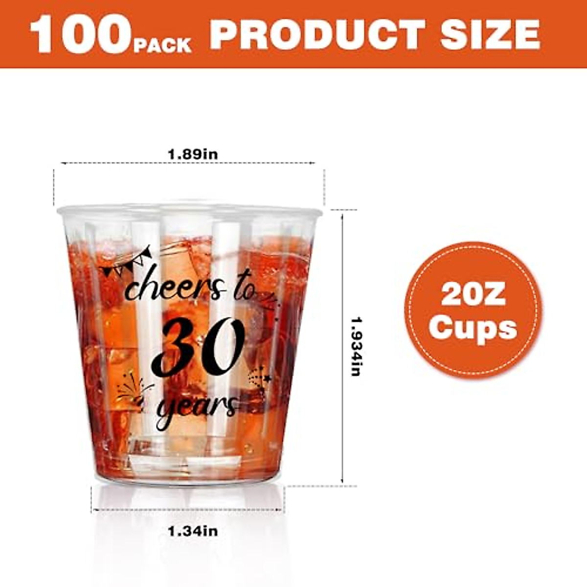 GTVOSY Cheers to 30th Plastic Cups - 100 Pieces Cheers to 30 Years Shot Glasses 2 oz Disposable Cups, 30th Birthday Party Favors for Her and Him Whiskey Women Men Anniversary Wedding Decorations