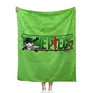 One Piece Anime Pirate Flag Zoro Flannel Throw Blanket 50x60in Japanese Anime Throw Blanket Pirate Flag Soft Blanket for Sofa Bed Couch Office Green Blanekt