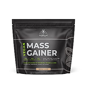 Gorilla Gulps – Mocha Vegan Mass Gainer – 5 lb Natural High Calorie Protein Powder – GMO, Gluten, Dairy, & Soy Free. No Artificial Ingredients – 530 Calories – 18 Servings