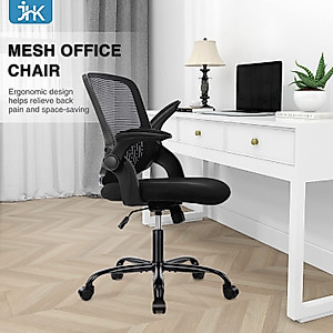 Office Chair, Ergonomic Office Chair Computer Chair Mesh Home Office Desk Chairs with Flip-up Armrests, Rolling Swivel Chair with Lumbar Support Height Adjustable, Black