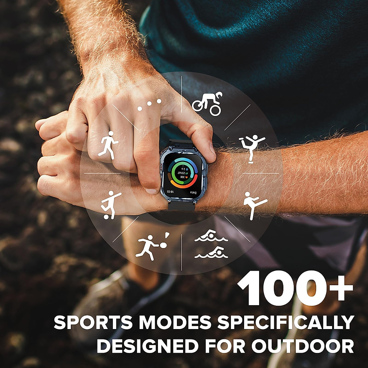 OCTDG Smart Watch,2" Display(Call Receive/Dial),50M Waterproof Fitness Tracker,100+ Sports Modes Rugged Military Smartwatch for Android iPhone,70 Days Battery Life Sleep Monitor