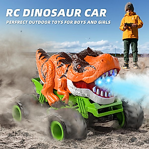 Bennol Remote Control Dinosaur Car for Boys Kids, 2.4Ghz RC Dinosaur Truck Toys for Toddlers, Electric Hobby RC Car Toys with Light & Sound Spray Birthday Gift for 3 4 5 6 7 8 Year olds Kids Boys