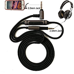 Replacement Audio Cable line 1.5m for Sennheiser Momentum 2 1.0 2.0 3.0 HD 4.40 BT HD4.50 HD4.30i hd 400s 3.5 to 2.5mm Headphones Cable Wire with Mic Control for iPhone iOS Android