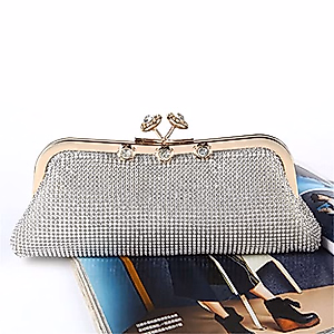 MXIAOXIA Soft Silver Rhinestones Women Evening Bags Diamonds Party Handbags Purse with Chain Shoulder Purse