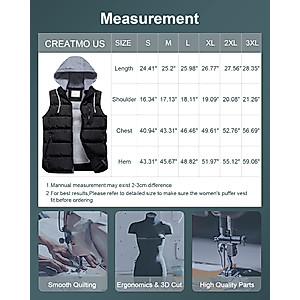 CREATMO US Women's Warm Winter Vest Thick Padded Puffer Vest Waistcoat With Detachable Hood Black L