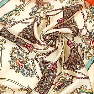 YOUR SMILE Silk Feeling Scarf Women's Fashion Pattern Orange Carriage Large Square Satin Headscarf (305)