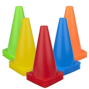Fasmov 30 Pack Plastic Training Cones, 9 Inches Traffic Cones Indoor Outdoor Sports Agility Cones Soccer Flexible Cone Sets for Soccer, Skating, Drills, Football, Basketball, Assorted Colors