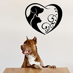 JINGBELUS Dog and Cat Heart Shape Silhouette Wall Decals Removable Vinyl Art Mural Waterproof Wall Stickers for Living Room Bedroom Nursery Cat and Dog House Home Decoration Wallpaper(JB0712003)