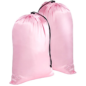 PALTERWEAR Satin Bags with Drawstring and Toggle - Cinch and Ditty Pouch for Travel, Bedroom and Wardrobe - Set of 12 (10 x 15 inch, Pink)