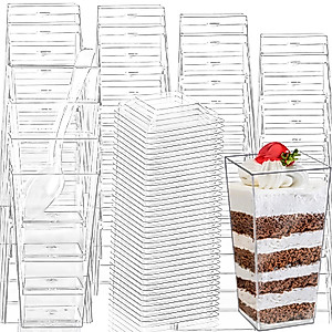 Vetory 50 Pack 3 oz Mini Dessert Cups,Plastic Dessert Cups with Lids and Spoons,Tall Square Clear Parfait Cups Appetizer Cups,Great for Tasting Party Desserts Appetizers Puddings Mousse