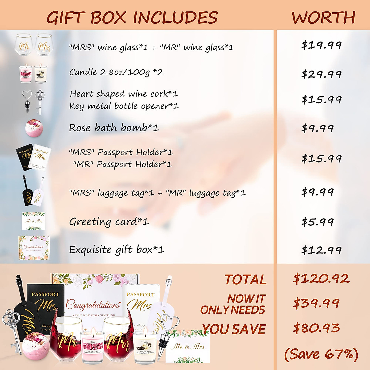 BVROSKI Wedding Gifts Bridal Shower Gifts for Bride and Groom Engagement Gifts for Couple Engaged Gifts Mr and Mrs Gift Honeymoon Essentials Present for Husband and Wife Newlywed Marriage