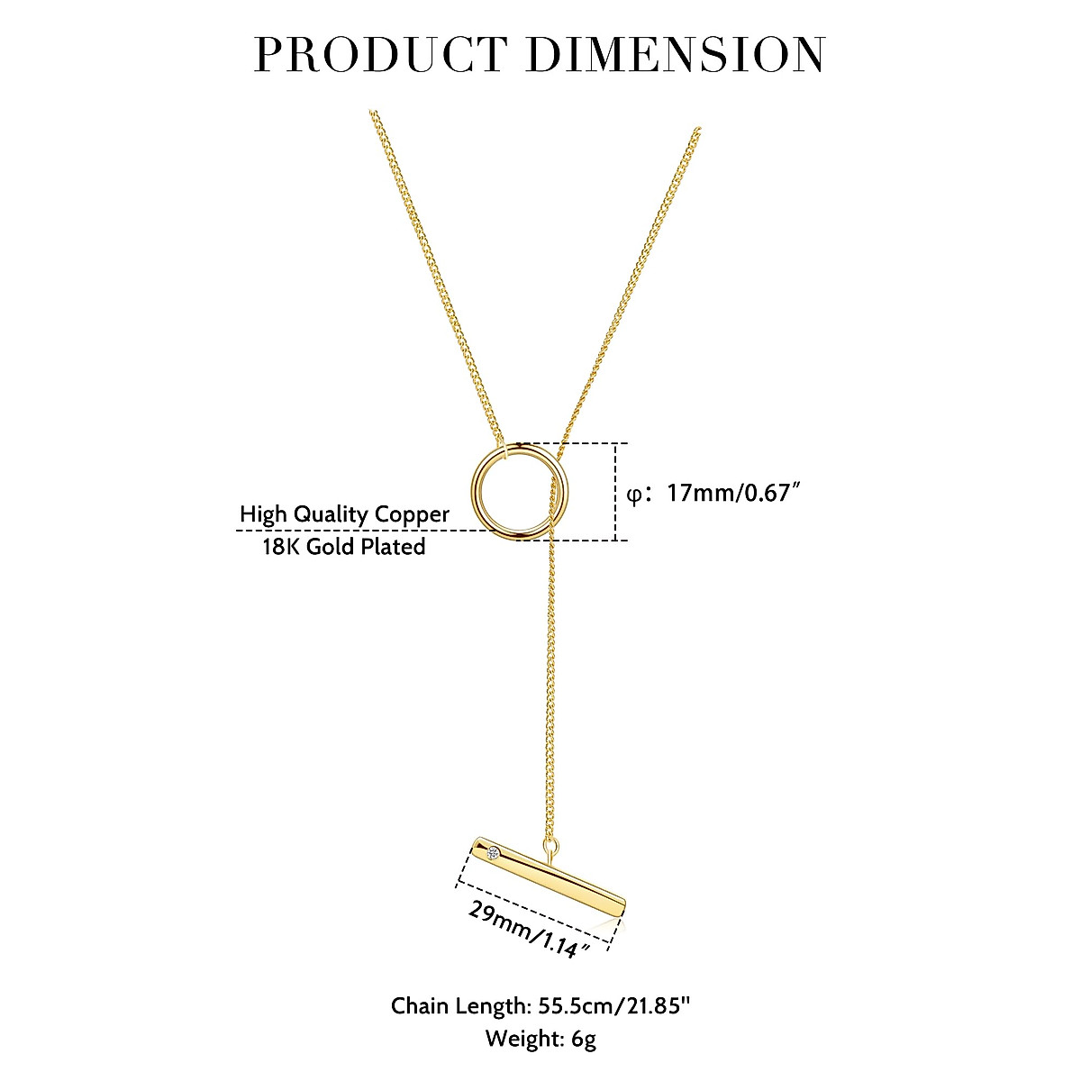 Lynwei Gold Lariat Necklace 18K Gold Plated Y Necklace Gold for Women Circle Bar Necklace Trendy Hypoallergenic Jewelry Christmas Gift