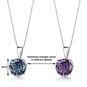PEORA Created Alexandrite Pendant for Women 14K White Gold, Color-Changing Classic Solitaire, 2.35 Carats Round Shape 8mm, AAA Grade