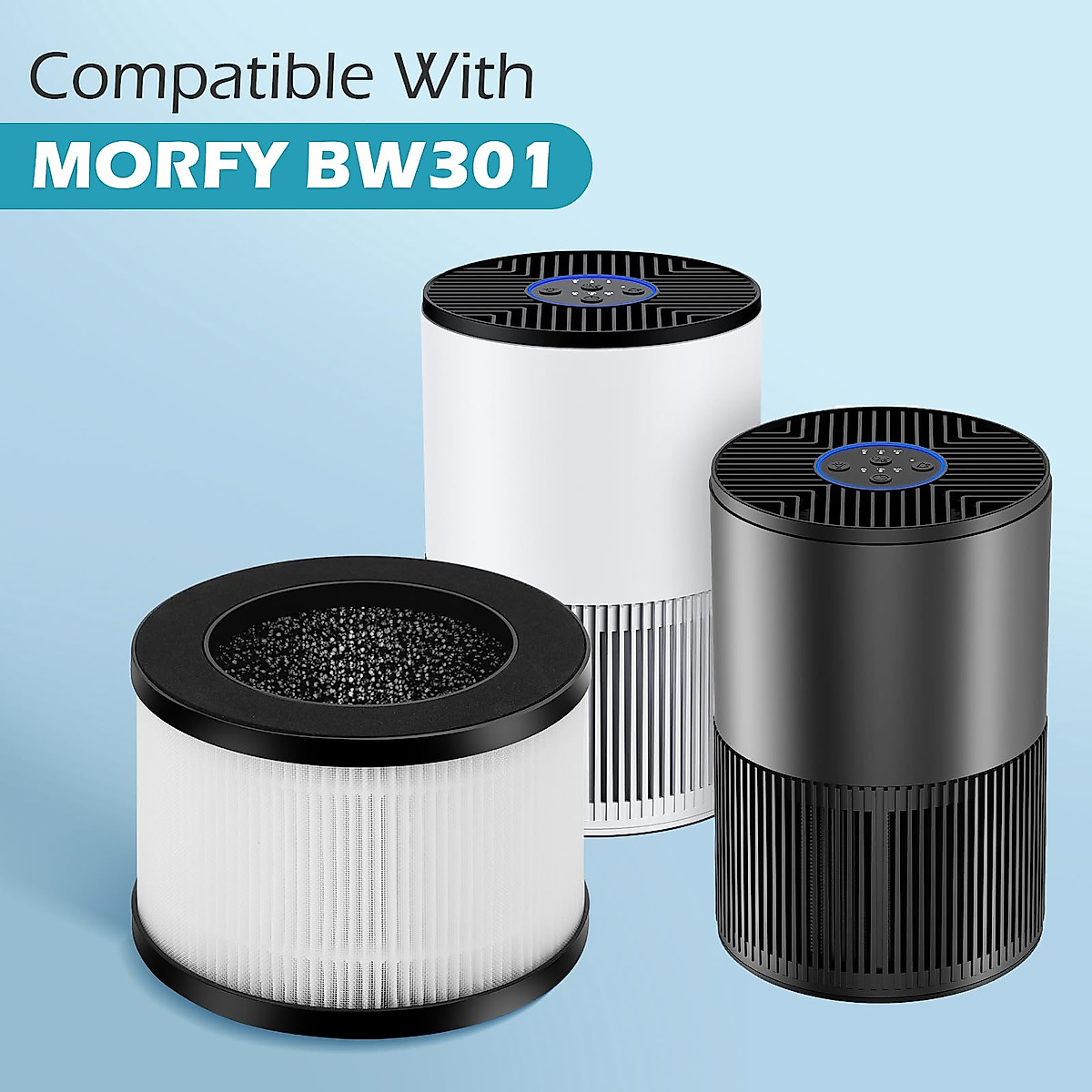XBWW 2 Packs BW301 Replacement Filters Compatible with MORFY BW301 and AGILEBOW BW301 Air Cleaner Purifier, 3 in 1 filter with H13 True HEPA and Activated Carbon FIlter with Extra 4 Pieces Aroma pads