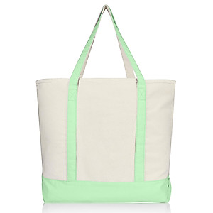 DALIX 22" Large Cotton Canvas Zippered Shopping Tote Grocery Bag in Mint Green
