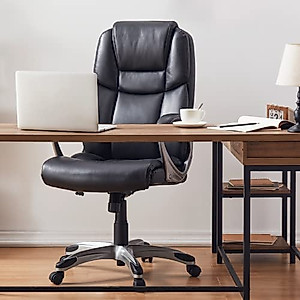 NeuType Executive Office Chair High Back Home Office Desk Chairs with Wheels PU Leather Ergonomic Computer Chair with Lumbar Support Adjustable Height & Swivel Big and Tall Office Chair - Black