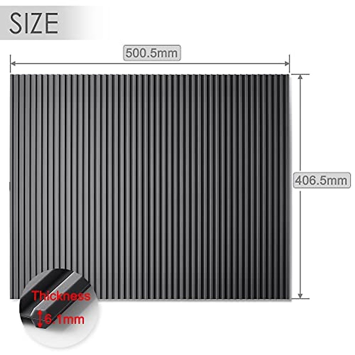 Miusco Large Thick Silicone Mat, Dish Drying Mat, Hot Tool Mat, Bar Mat 0.24 In (6.1 MM) Thick, Gray, 20" x 16", Premium Heat Resistant Kitchen Mat, Non-slip Pads, Fast Drying, Dishwasher Safe, Grey