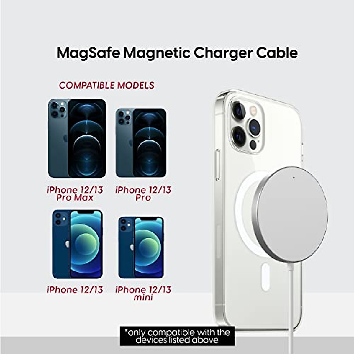 TALK WORKS Magnetic Fast Charge Cord Compatible w/iPhone 15/15 Pro/15 Pro Max, 14/14 Plus/14 Pro/Max, 13/Mini/Pro/Max, 12/Mini/Pro/Pro Max MagSafe Phone Cases -6' USB-C Cable, No Wall Adapter (White)