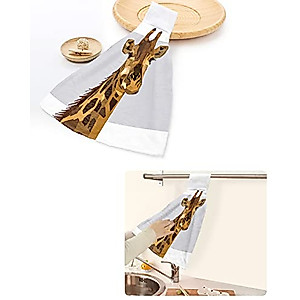 Geometric Art Hanging Hand Towels Kitchen Towel Absorbent Towel Hanging Towel Hand Bath Towel, 18"x14" Decorative Soft Oven Towel Quick Dry Dish Cloth Towels 2Pcs, Brown Giraffe Textured Pattern