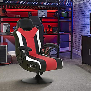 X Rocker Falcon Pedestal PC Office Computer Gaming Chair, 2.1 Wireless Audio System, Subwoofer, Padded Armrest, 5152501, 32" x 25" x 42", Black, Red, and White