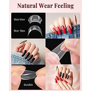 Clear Acrylic Nail Tips, MORGLES 500PCS French Clear Fake Half Cover Clear Nail Tips with Glue Nail File Nail Clipper Cuticle Fork for Nail Art