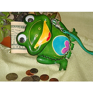 Leather Frog Change, Jewelry Holder. Handmade Happy Frog Coin Pouch, Wrist Strap and Zipper.