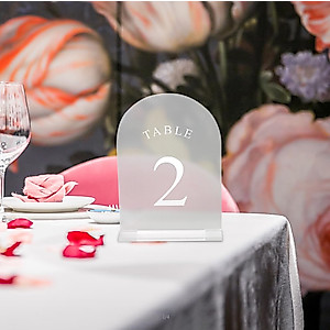 Yamesh Frosted Arch Table Numbers 1-10 White Printed for Wedding Reception Table Numbers with Stands Acrylic Table Numbers with Holders for Restaurant, Decoration, Party, Anniversary, Event(5x7 Inch)