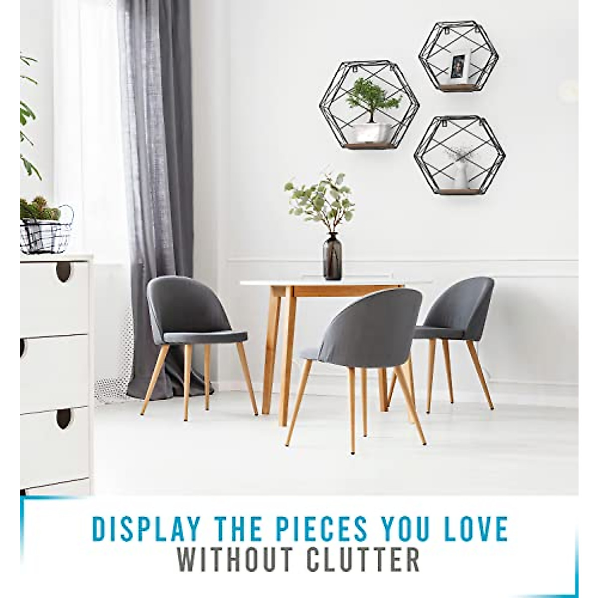 Comfify Industrial Wall Mounted Honeycomb Floating Shelves Set of 3 Decorative Hexagon Metal Wire Shelves – Large, Medium and Small - Modern Shelves for Home, Office and More - Rustic Brown