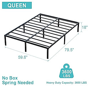 OSASET Queen Bed Frame -18 in Platform Bed Frame, 3600lbs Heavy Duty Metal Bed Frame, Queen Bed Frame No Box Spring Needed with Ample Storage Space - Easy Assembly and Noise Free