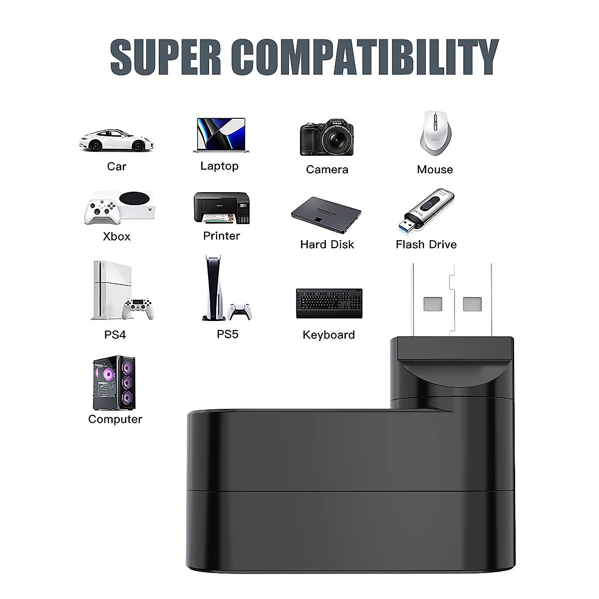 USB Port Splitter,3 port USB 2.0 hub Dock [90°/180° Degree Rotatable] for for Windows Laptop, Xbox, Wii,PS3, PC, MAC, Mac Book, Tablet, Tab - Black