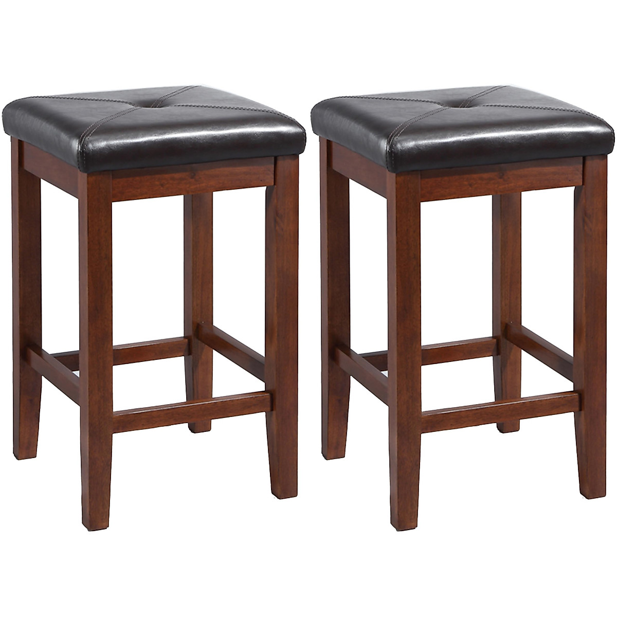 Crosley Furniture Upholstered Square Seat Counter Height Bar Stools Set of 2, Vintage Mahogany, 24-inch