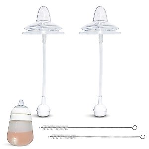Sippy Cup Conversion Kit for Nanobébé Flexy Silicone Baby Bottles | 2-Count | with Soft Silicone Sippy Spout Nipples, Any Angle Straw Weighted Ball and Straw Cleaning Brush | by BelBeyo (Sippy Kit)