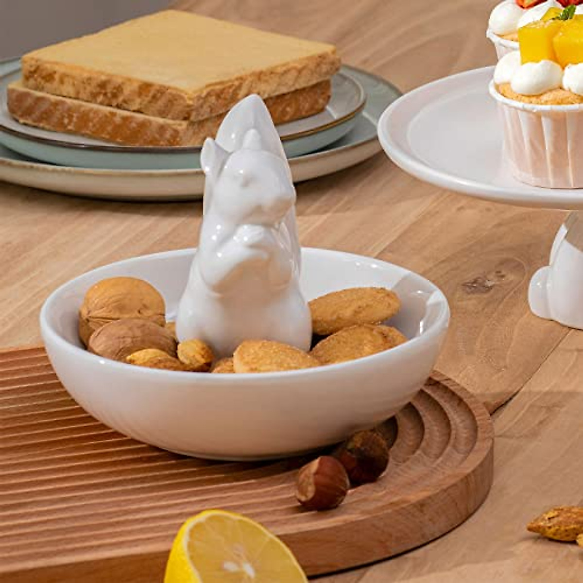 LA JOLIE MUSE Nut Bowl Snack Serving Dish - Ceramic Squirrel Candy Jewelry Dish for Pistachio Peanuts, House Warming Hostess Gifts