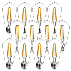 BORT ST58/ST19 Vintage LED Edison Bulbs, Warm White 2700K, Dimmable 6W Edison Light Bulbs, 60W Equivalent, 700LM, E26 Standard Base Filament LED Bulb, Clear Plastic - 12Pack