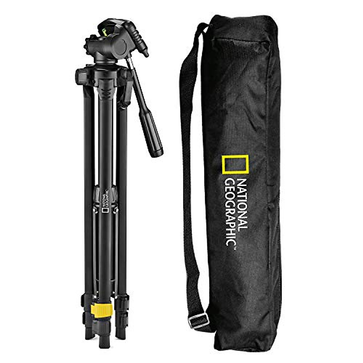 NATIONAL GEOGRAPHIC Photo Tripod Kit Medium, with Carrying Bag, 3-Way Head, Quick Release, 3-Section Legs Lever Locks, Geared Centre Column, Load up 1,5kg, Aluminium, for Canon, Nikon, Sony, NGHP000