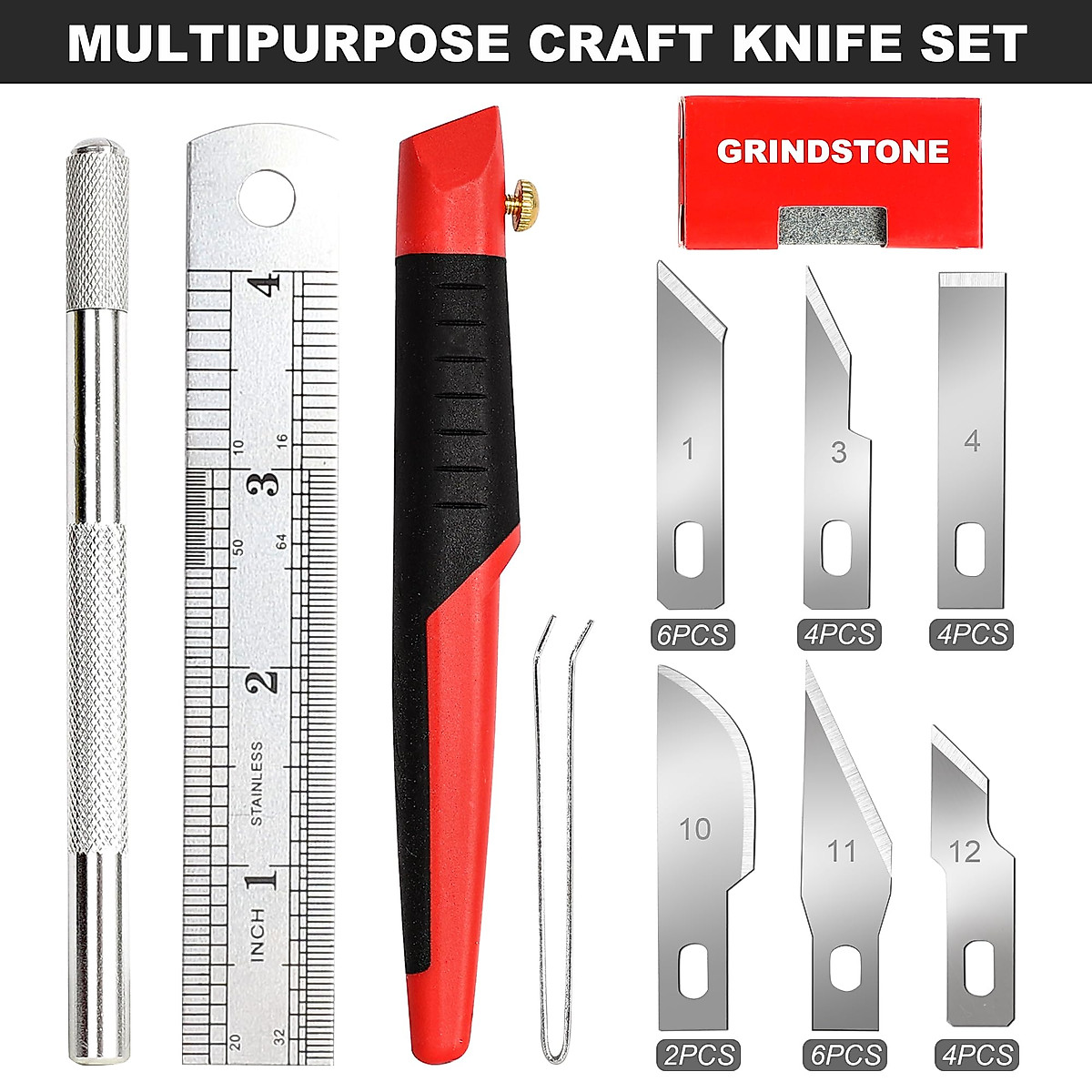 FASTPRO 31-Piece Precision Hobby Knife Set, Craft Knife with 26pcs Blades, Exacto Knife Set Included Tweezers, Grindstone, Steel Ruler and Storage Case, for Art Work, Scrapbooking, Stencil, Modeling