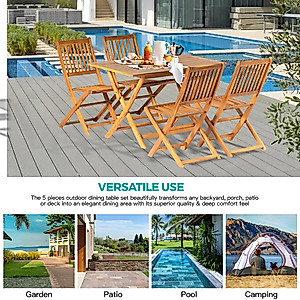 Panana 5PCS Acacia Wood Outdoor Dining Set Folding Table with 4 Chairs Patio Garden Furniture Set for Patio, Deck, Yard