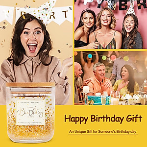 Birthday Gifts for Women-11oz Vanilla Scented Candle with Golden Glitter, Unique Birthday Gifts for Friends, Bestie, Mom, Sister, Coworker Happy Birthday Candle