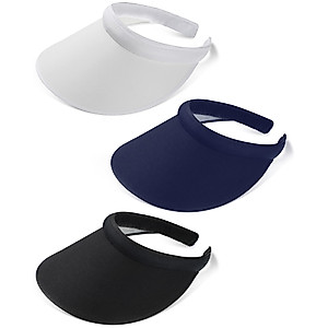 3 Pcs Sports Sun Visor Hat Cloth Covered Slip on Visor Cotton Womens Visor Cap Golf and Tennis Visor for Women Men Sun Visor (Black, White, Navy Blue)