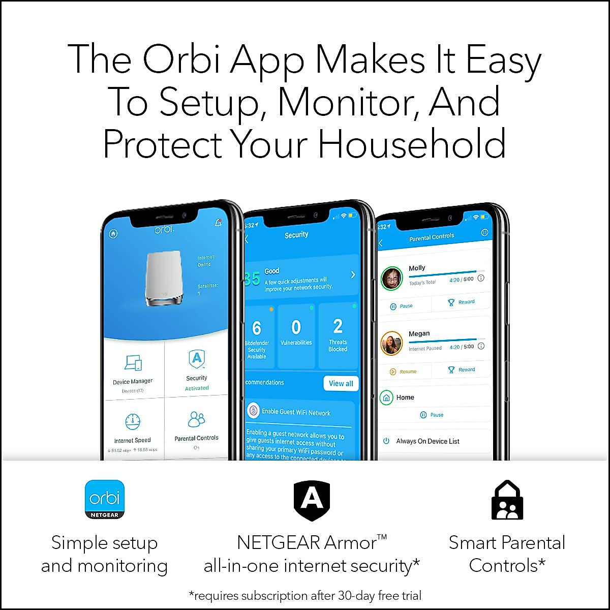 NETGEAR Orbi Whole Home Tri-Band Mesh WiFi 6 System (RBK754) – Router with 3 Satellite Extenders | Coverage up to 10,000 sq. ft. and 40+ Devices | AX4200 (Up to 4.2Gbps)